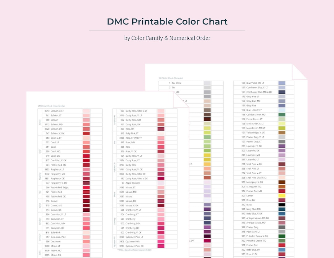 Printable DMC Color Chart (PDF Download) - Etsy