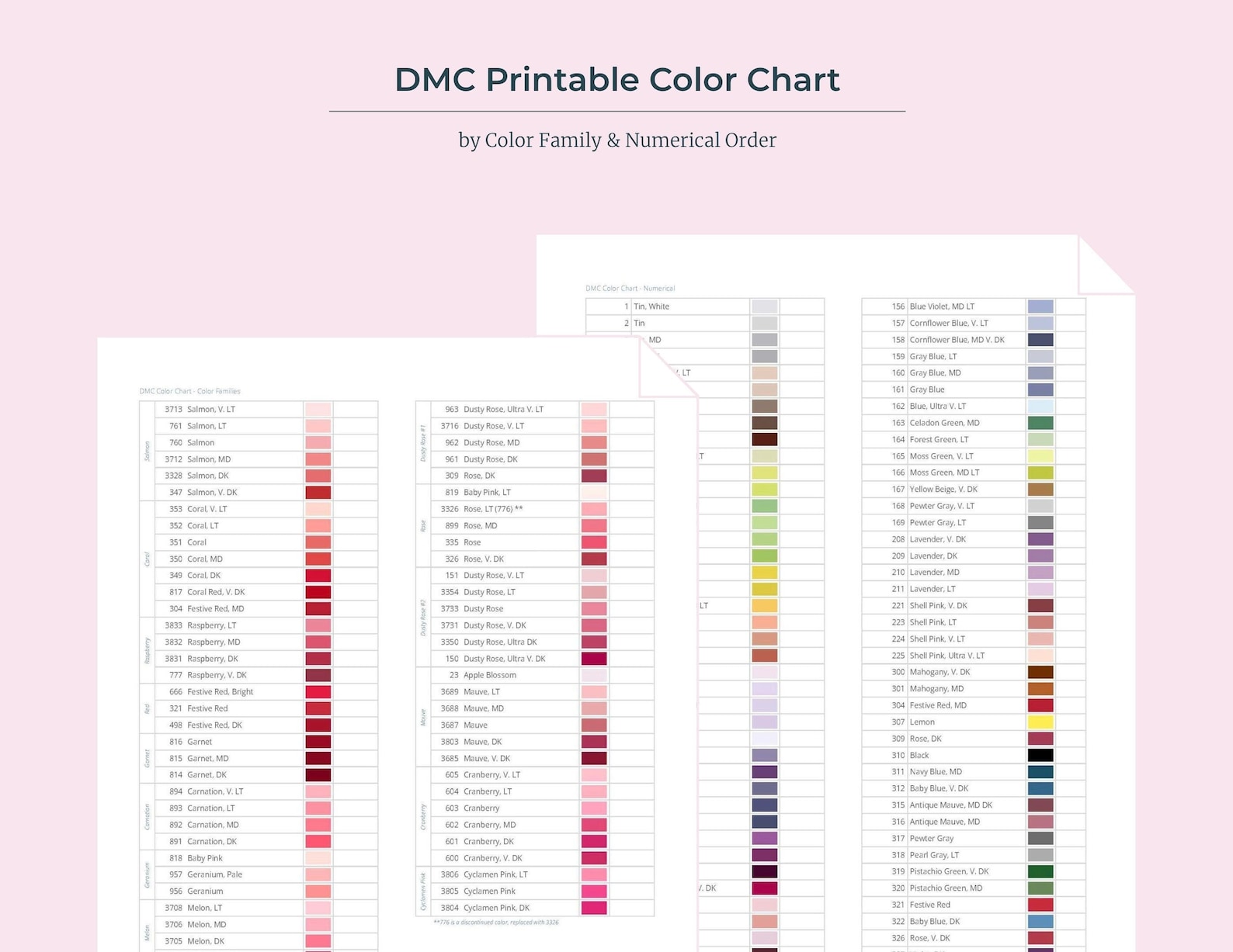 Printable DMC Color Chart (PDF Download) - Etsy