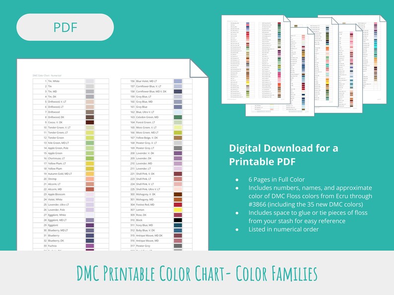 Printable DMC Color Chart PDF Download - Etsy