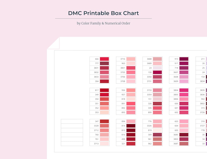 Printable DMC Box Chart (PDF Download) - Etsy