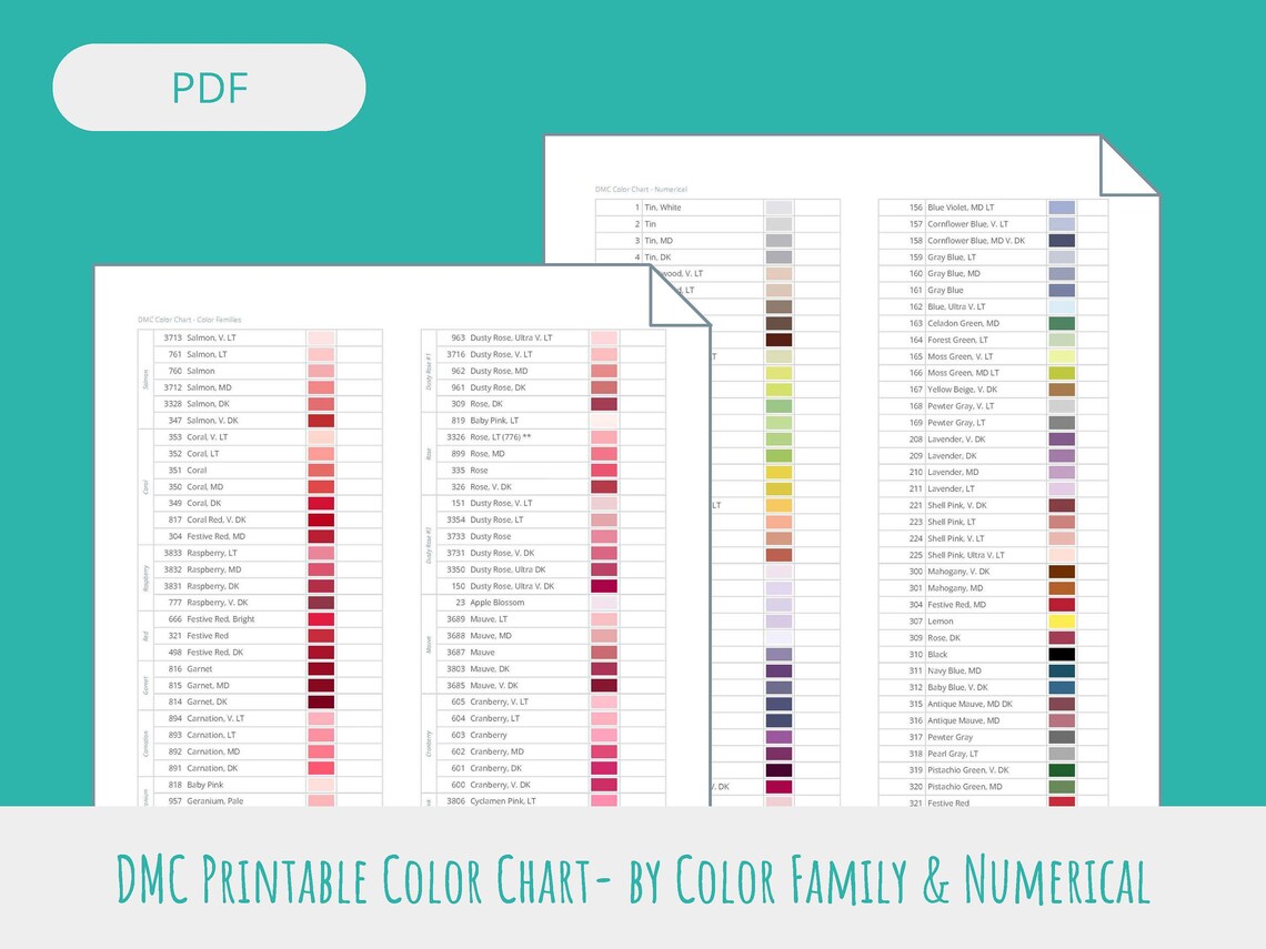 Printable DMC Color Chart PDF Download - Etsy