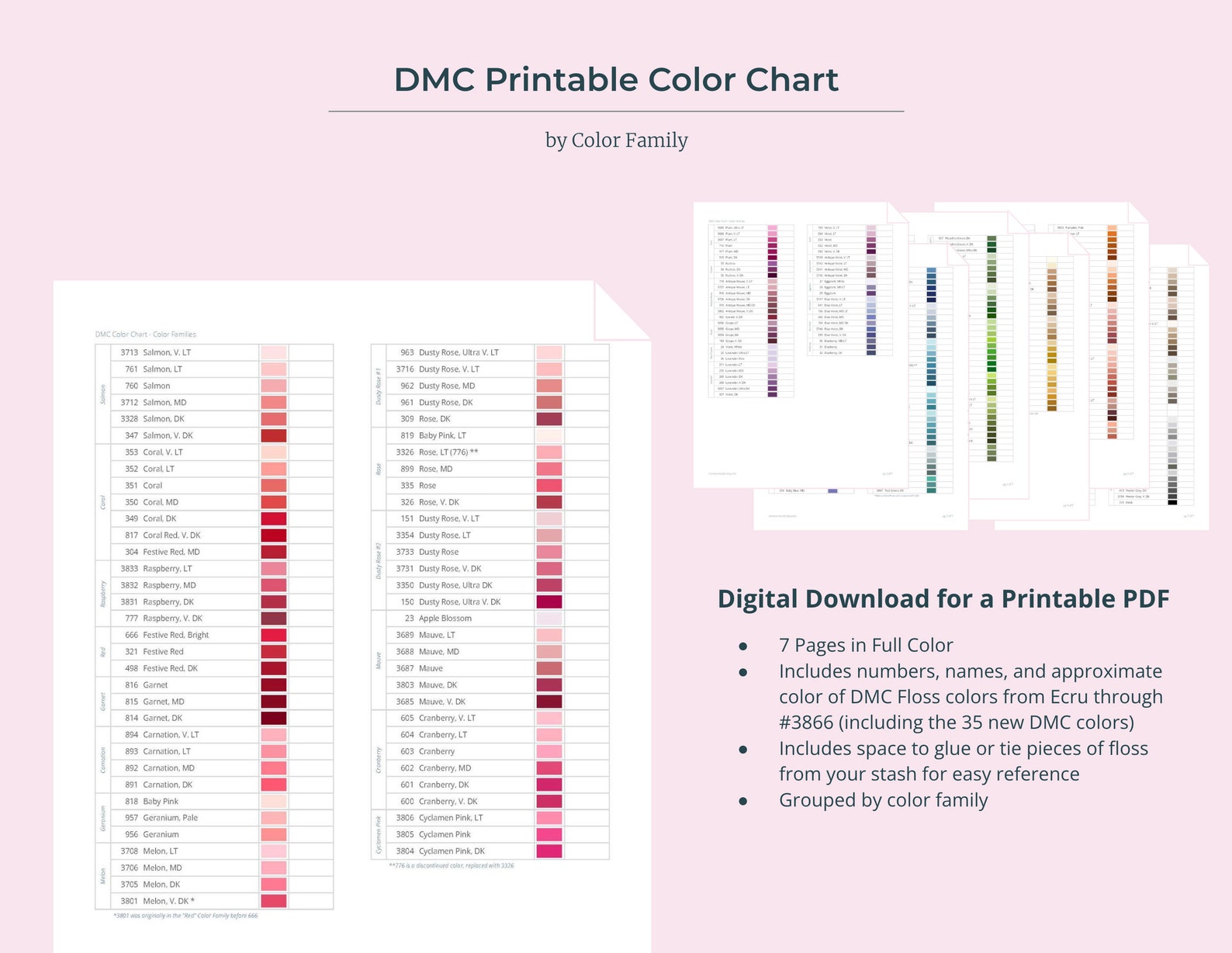 Printable DMC Color Chart (PDF Download) - Etsy