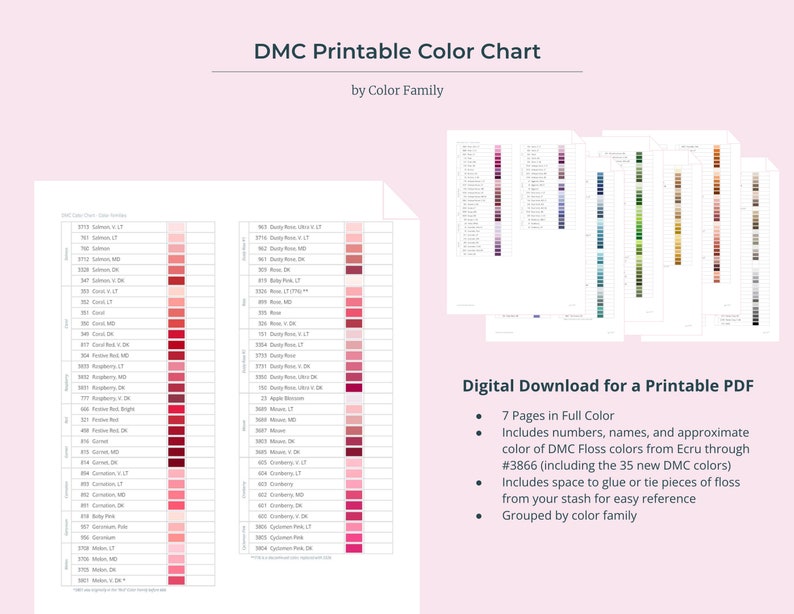 Printable DMC Color Chart (PDF Download) - Etsy