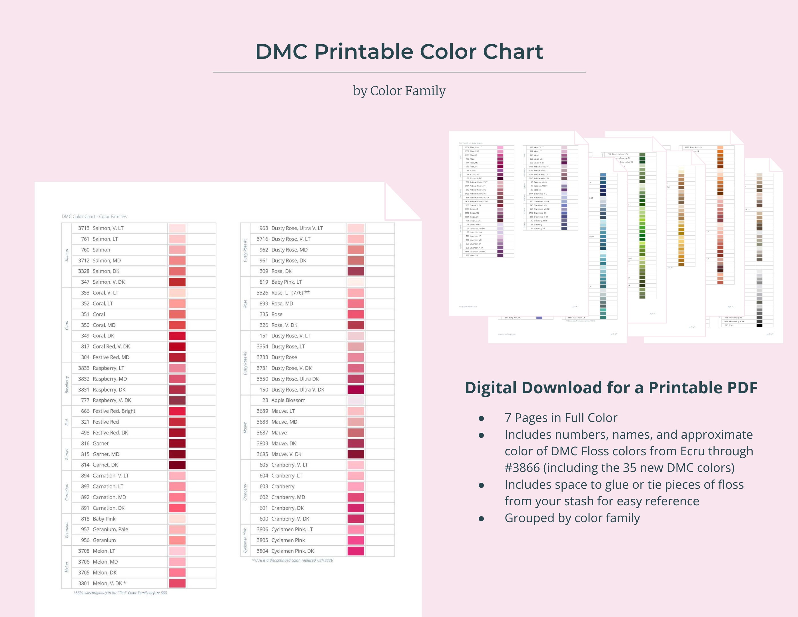 Printable DMC Color Chart (PDF Download) - Etsy