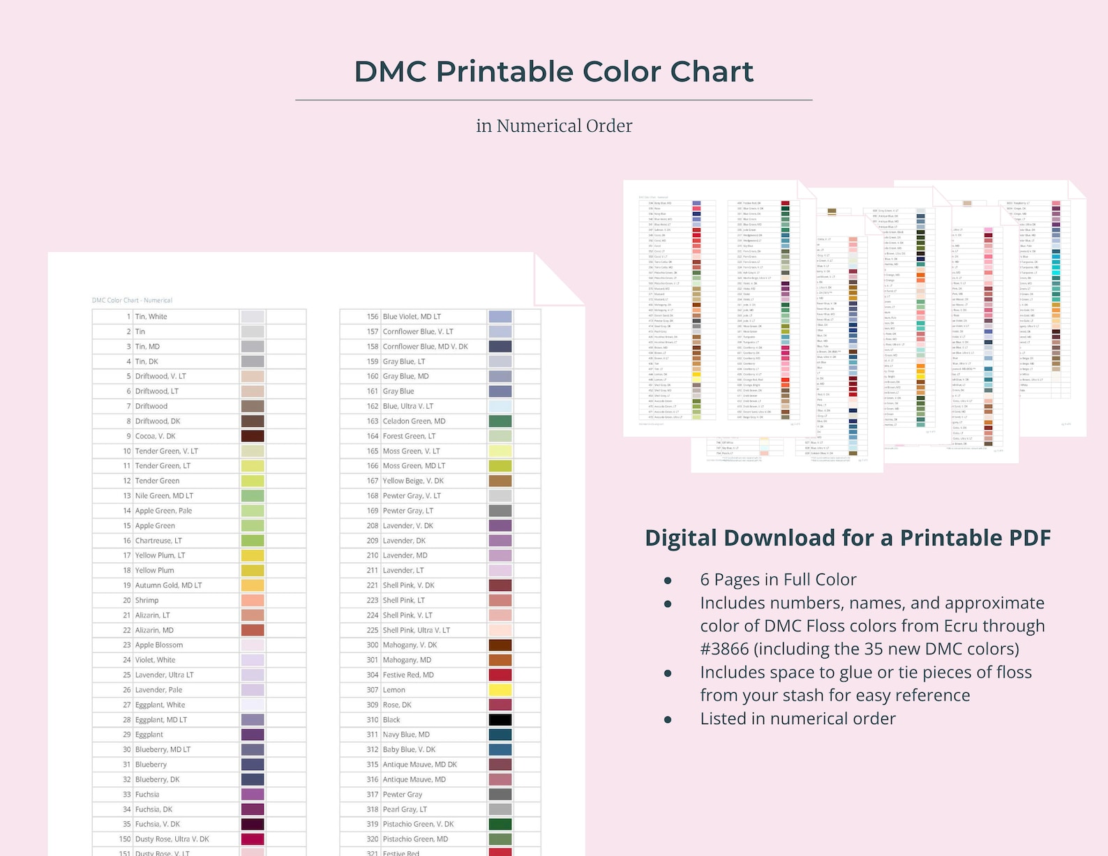 Printable DMC Color Chart (PDF Download) - Etsy