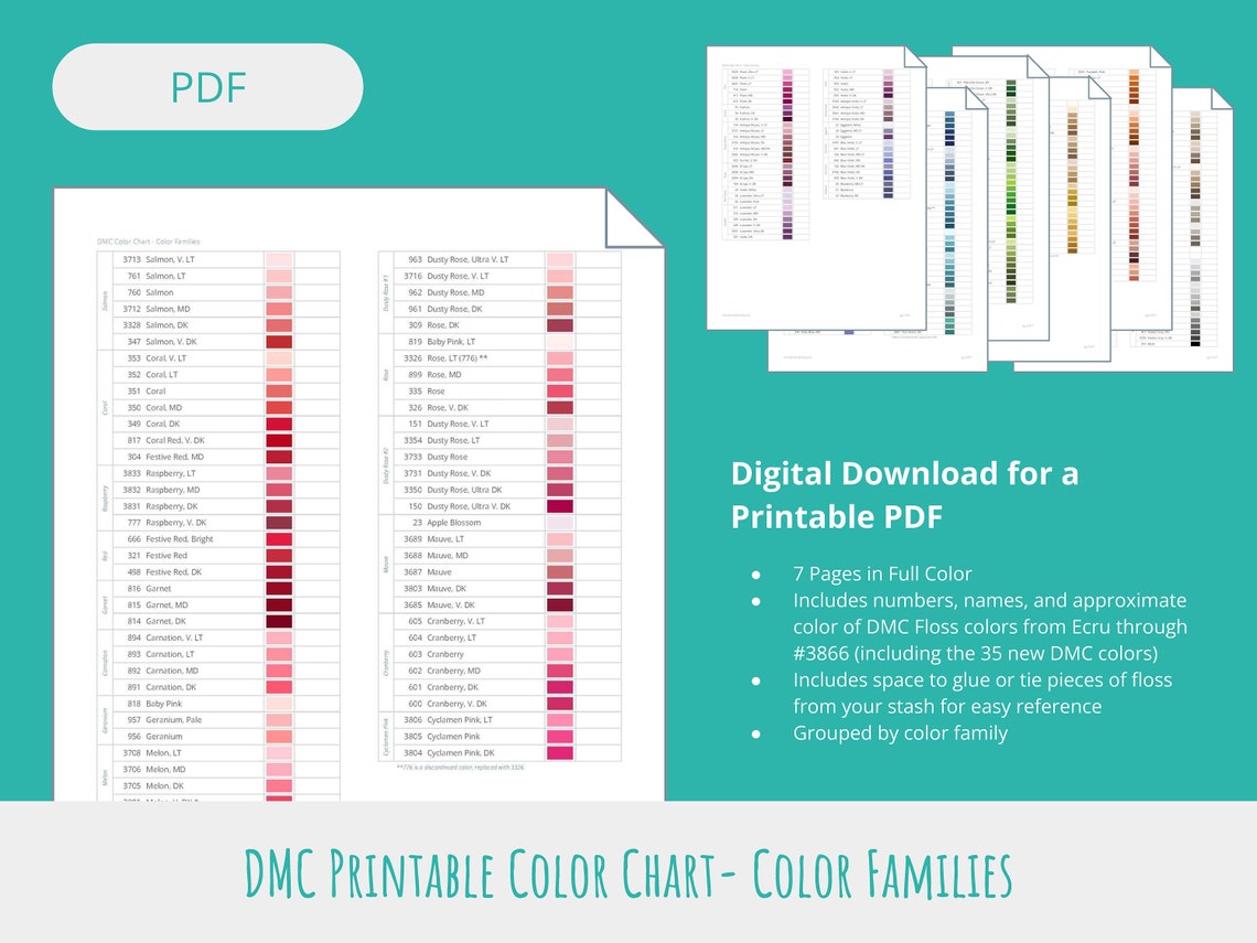 Printable DMC Color Chart PDF Download - Etsy