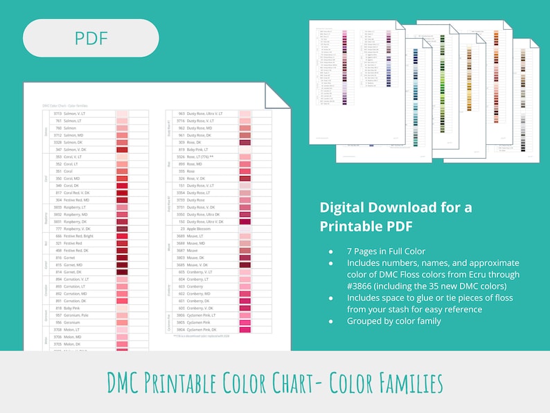 Printable DMC Color Chart PDF Download - Etsy