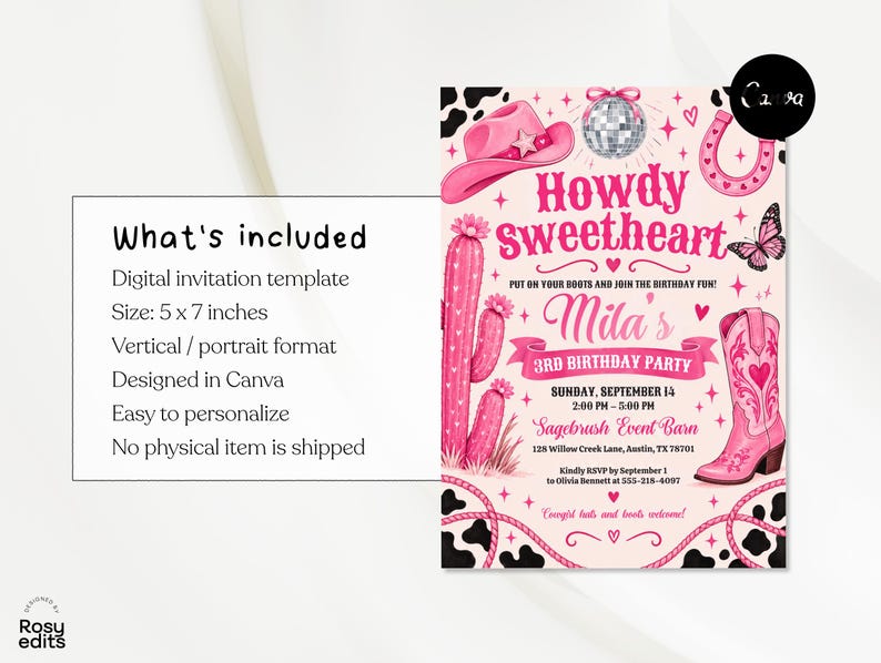 Pink Redeo Birthday Party Invitation | Cowgirl Birthday Invite ...