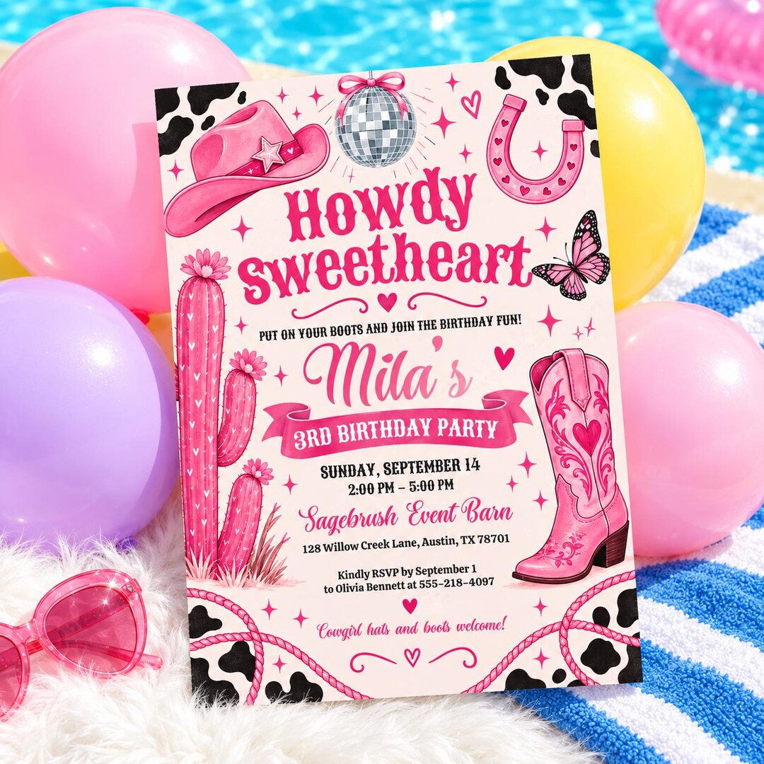 Pink Redeo Birthday Party Invitation | Cowgirl Birthday Invite ...