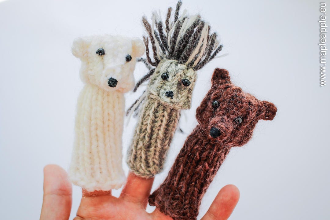 Forest Animals Finger Puppets - Polar Bear, Hedgehog, Brown Bear Set of ...