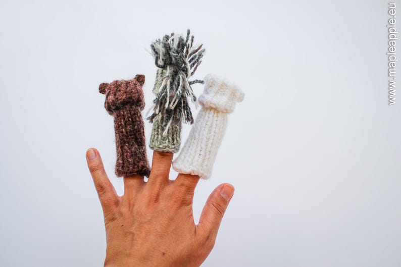 Forest Animals Finger Puppets - Polar Bear, Hedgehog, Brown Bear Set of ...
