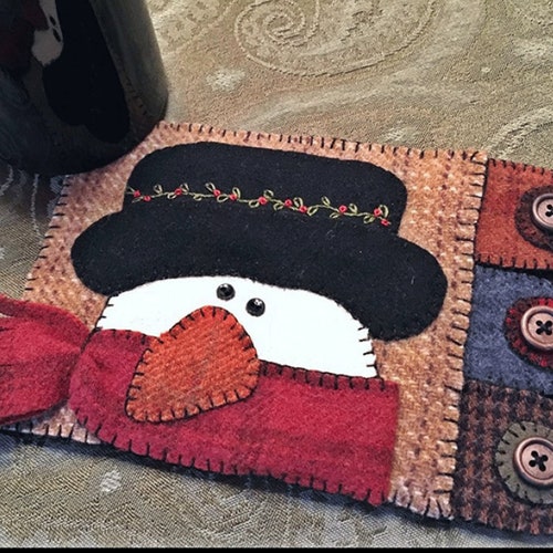 Snowman in Mitten Wool Applique Pattern Applique Patterns - Etsy