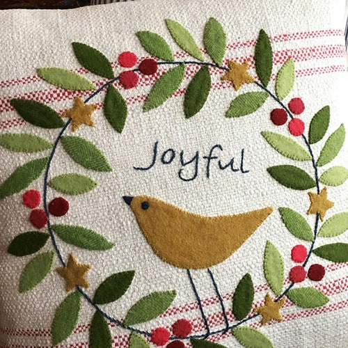 Winter Wool Applique Pillow Pattern Joy Sleigh and Christmas - Etsy