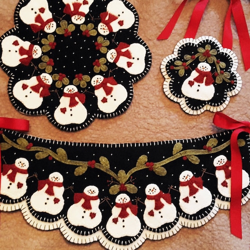 Snowman in Mitten Wool Applique Pattern Applique Patterns - Etsy