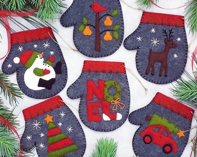 Winter Mitten Ornaments Applique Felt Fabric Kit and Pattern (K0616) - Etsy