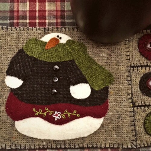 Snowman Wool Applique Mug Rug Pattern Applique Patterns - Etsy