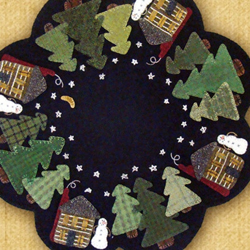 Wool Applique Kit winter Cabin Table Mat Pattern | Etsy