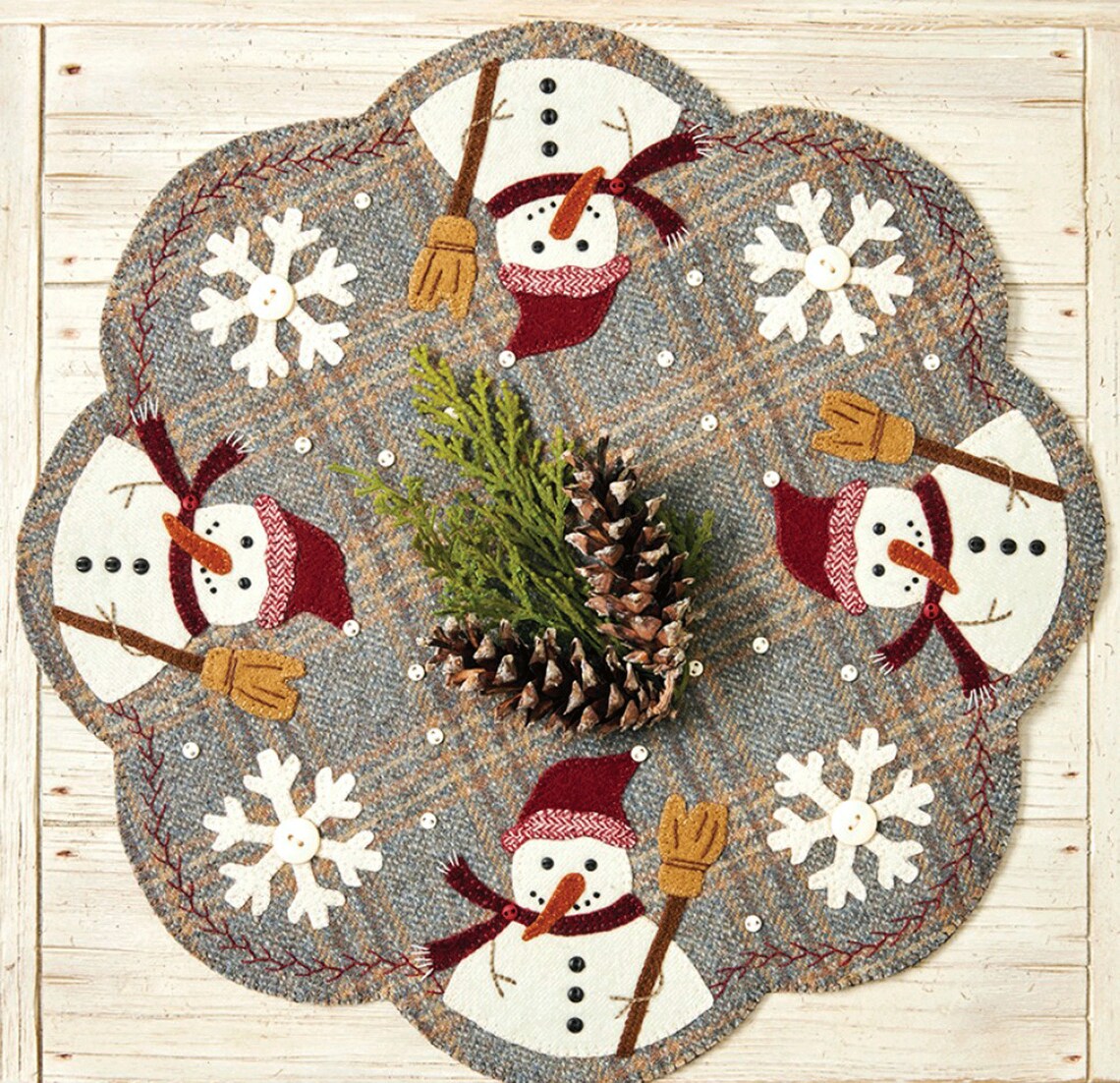 Snowman & Snowflakes Wool Applique Penny Mat Pattern (BMB 1758) - Etsy ...