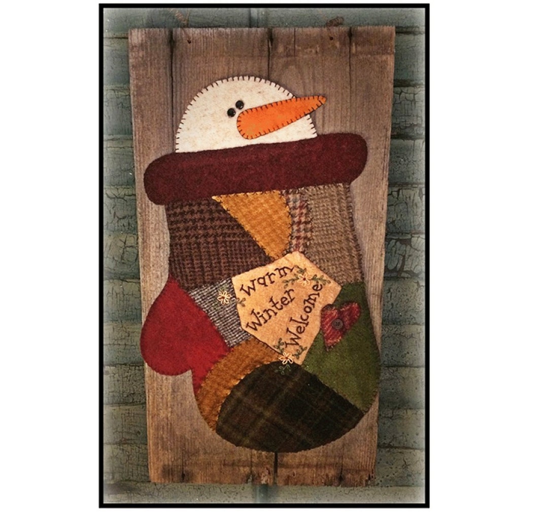Snowman in Mitten Wool Applique Pattern: Snowflake Gathering (hadley ...