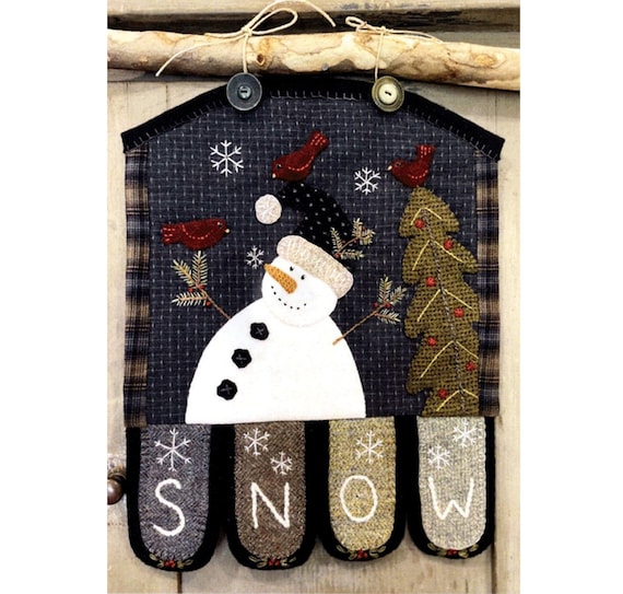 Snowman Wool Applique With Embroidery Pattern Snow Birds - Etsy