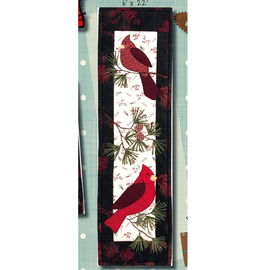 Cardinal Applique Pattern Two Winter Winter Cardinals in Pine Tree Red ...