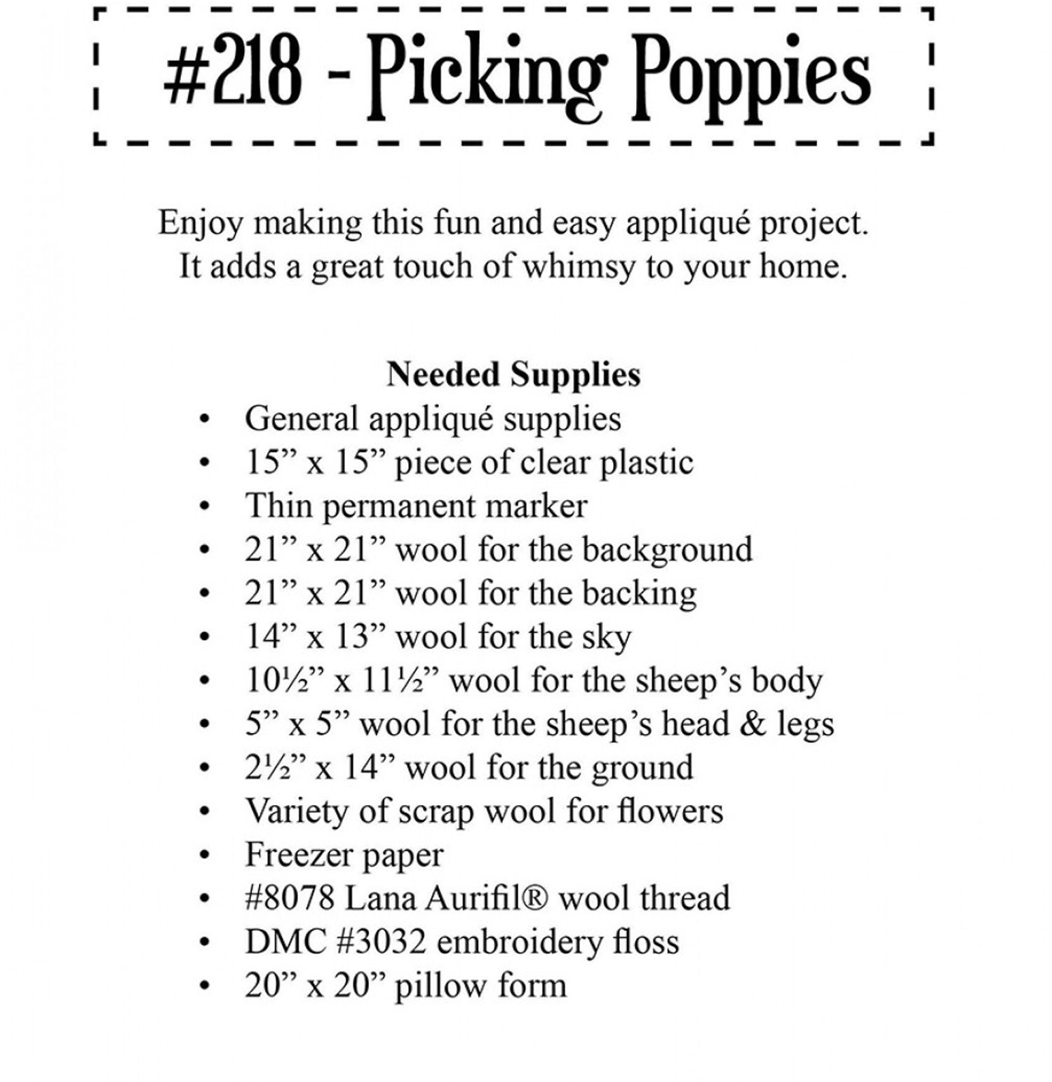 Sheep Wool Applique Pattern With Poppies Ttb 218 Picking Etsy
