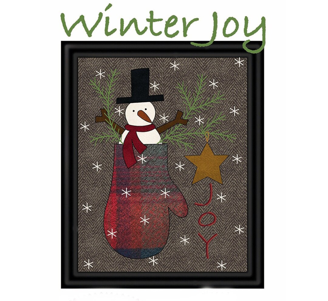 Snowman in Mitten With Greenery and Star Wool Applique Pattern ATN 2114 ...