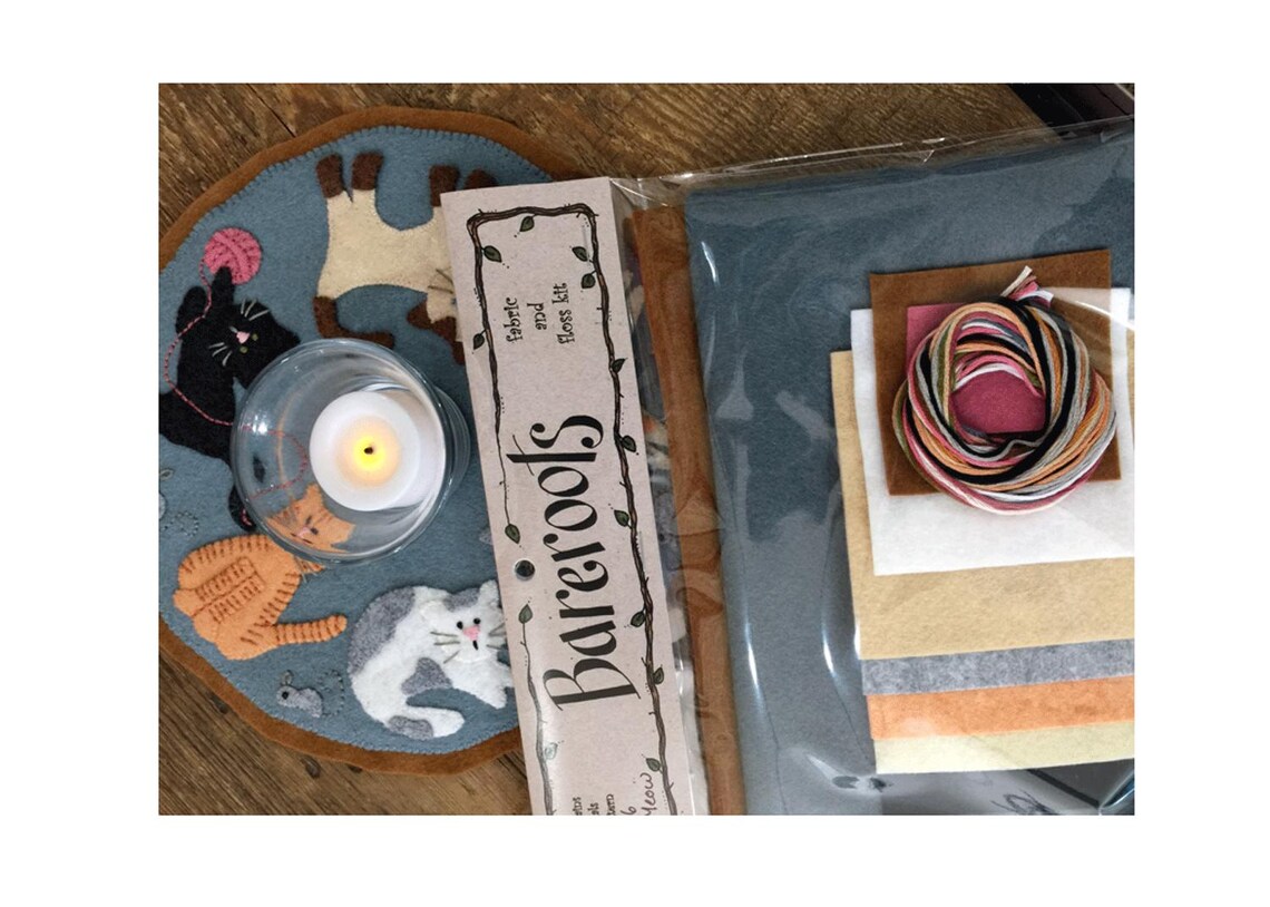 Cats Applique Kit Candle Mat Wool Felt With Pattern - BR 196 KIT - - Etsy