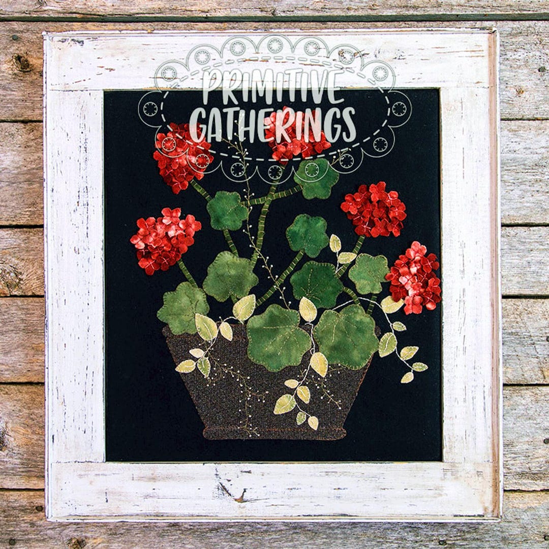 Geranium Beauty Wool Applique Pattern for Spring or Summer Decoration ...