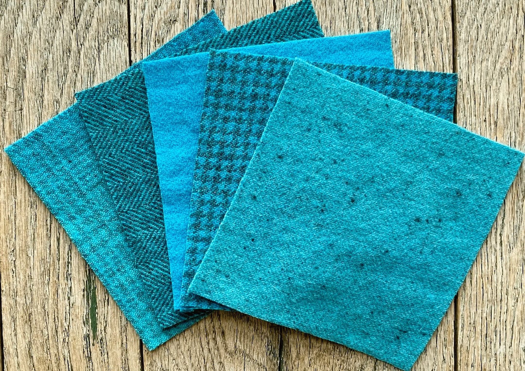 Hand Dyed Wool Fabric: Robin Eggs Felted 5 Inch Squares Charm Pack of ...