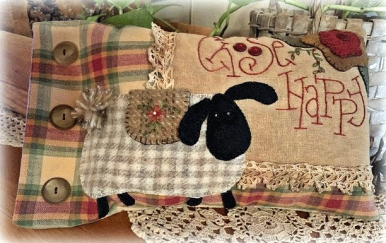 Sheep Wool Applique Pattern: Choose Happy Pillow (RCH 004) - Etsy
