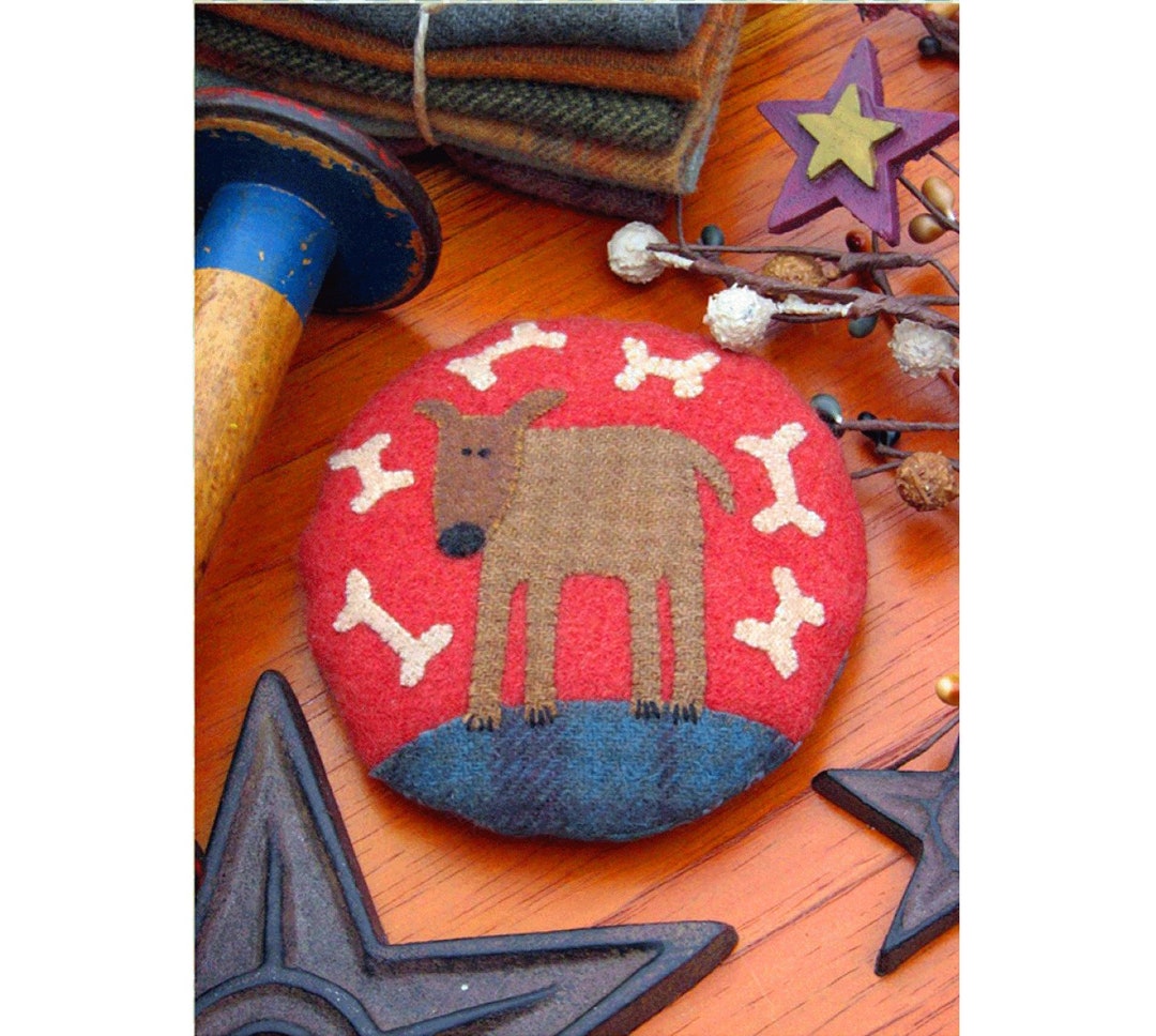 Dog Pincushion Pattern - Wool Applique Patterns - Dog Wool Applique ...