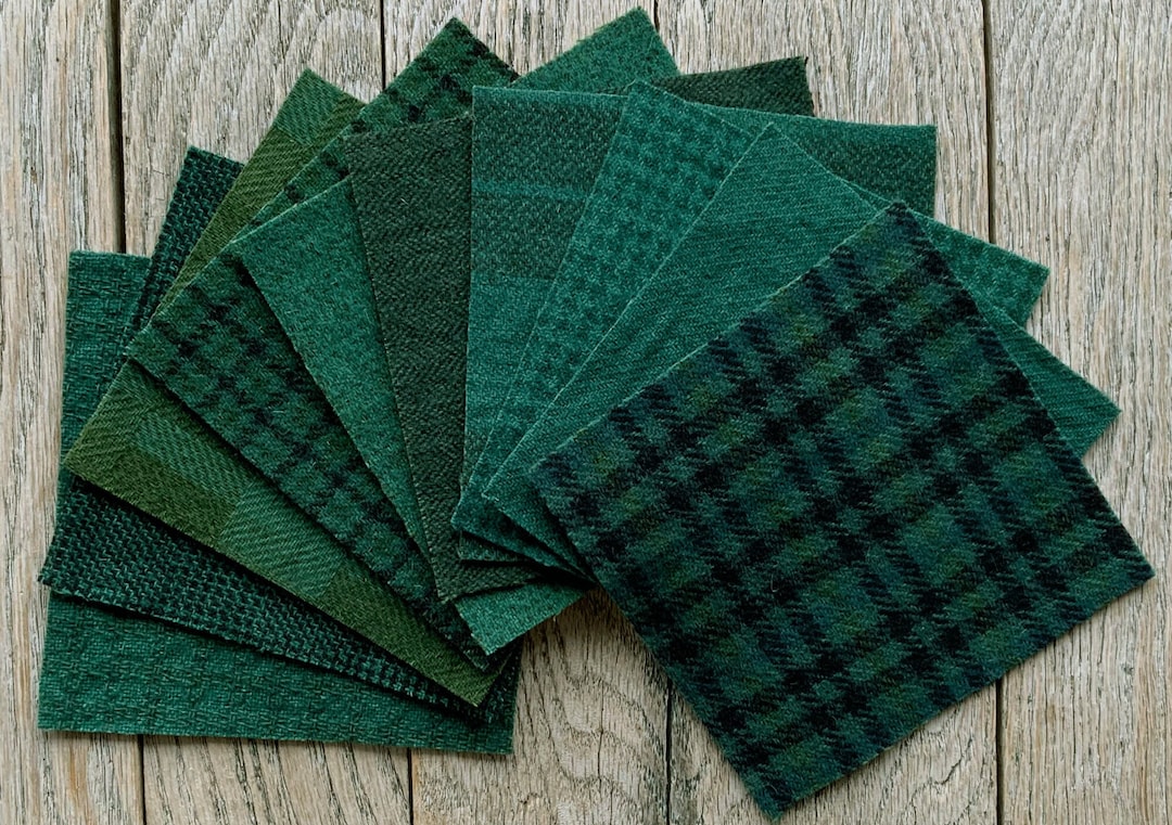 Hand Dyed Wool Fabric in Sea Water Green Emerald 5 X 5 Wool Charm Pack ...