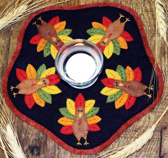 Turkeys Wool Applique Candle Mat Pattern and Felt Kit BR 153 - Etsy