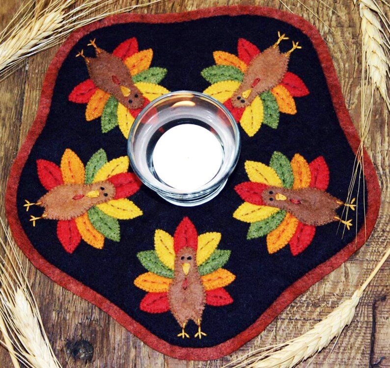 Turkeys Wool Applique Candle Mat Pattern and Felt Kit BR 153 - Etsy