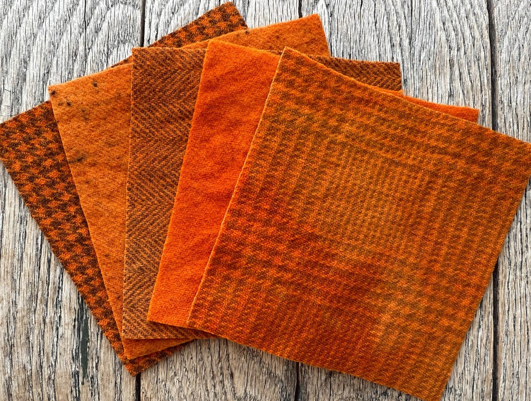 Hand Dyed Burnt Orange Wool Fabric: Five Inch Squares of Felted Five ...