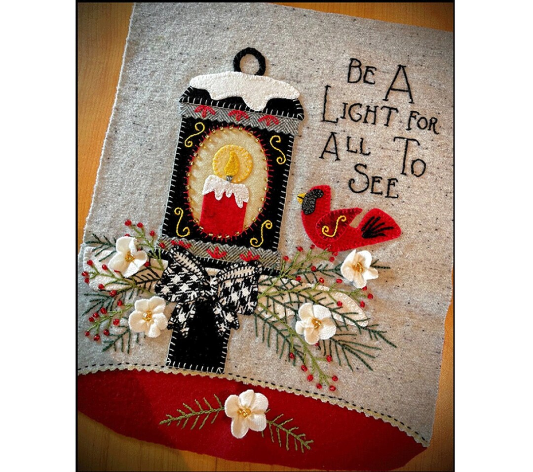 Cardinal on Lamppost Wool Applique Pattern With Embroidery - Winter ...