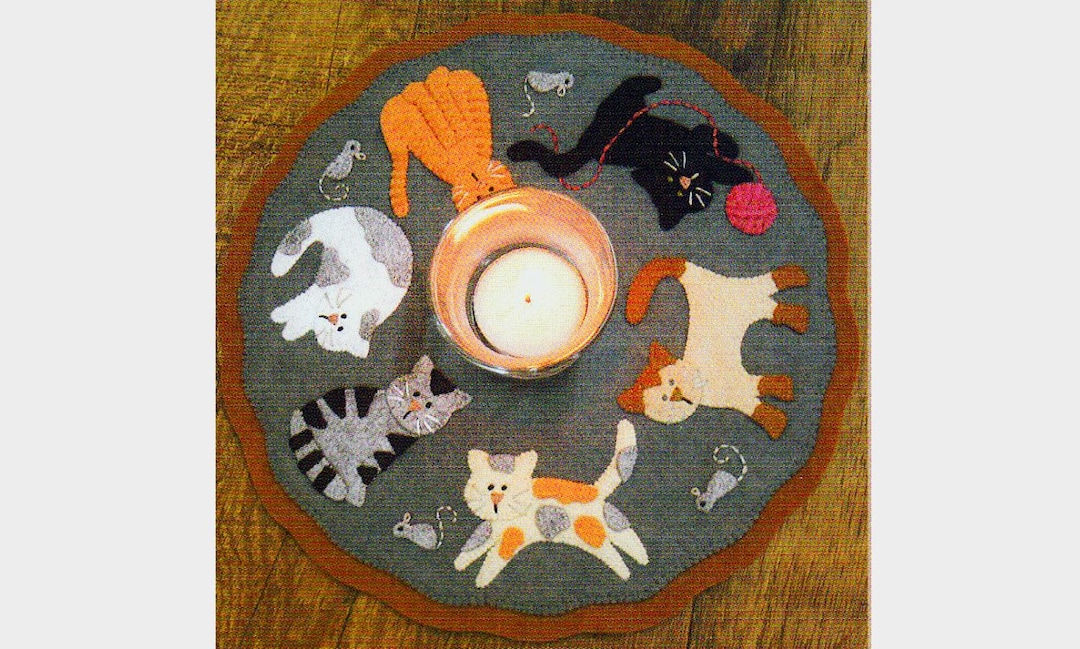 Cats Applique Kit Candle Mat Wool Felt With Pattern - BR 196 KIT - - Etsy