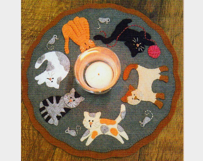 Cats Applique Kit Candle Mat Wool Felt With Pattern - BR 196 KIT - - Etsy