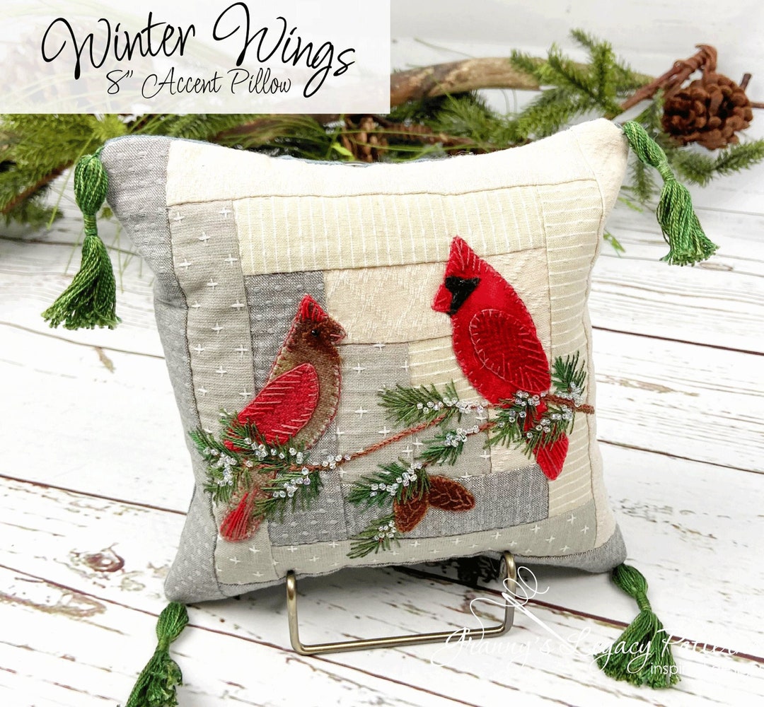 Winter Wings Applique Pillow Kit - Cardinal Wool Applique Patterns ...