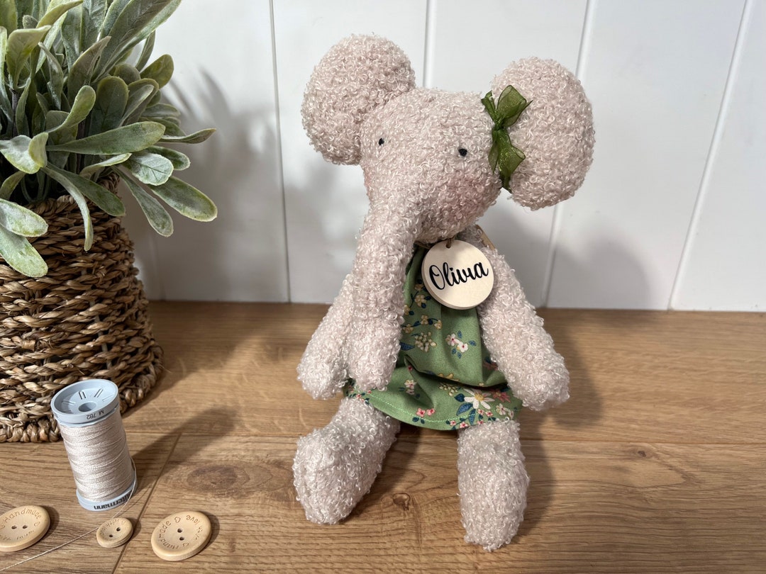 Personalised Boucle Elephant Plush With Tilda Dress - Etsy
