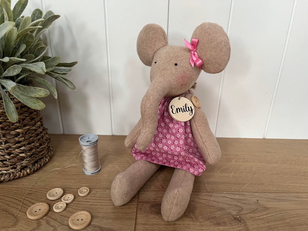 Personalised Wool Blend Elephant Plush With Tilda Dress - Etsy