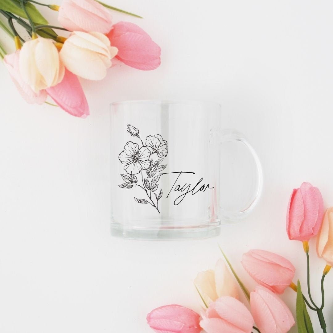 Personalized Floral Clear Glass Mug Personalized Gifts Custom Glass Mug ...