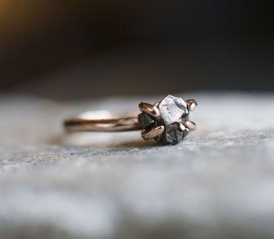 Meteorite Engagement Ring With 14K Rose White or Yellow Gold and Campo ...