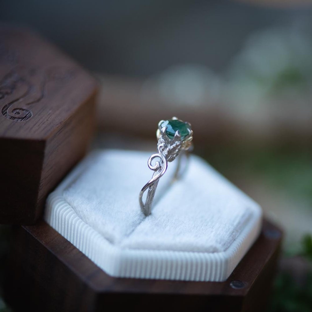 The Fae Ring in 14k Palladium White Gold With Yellow Gold Sun and Moon Green Sapphire - Elvish ...