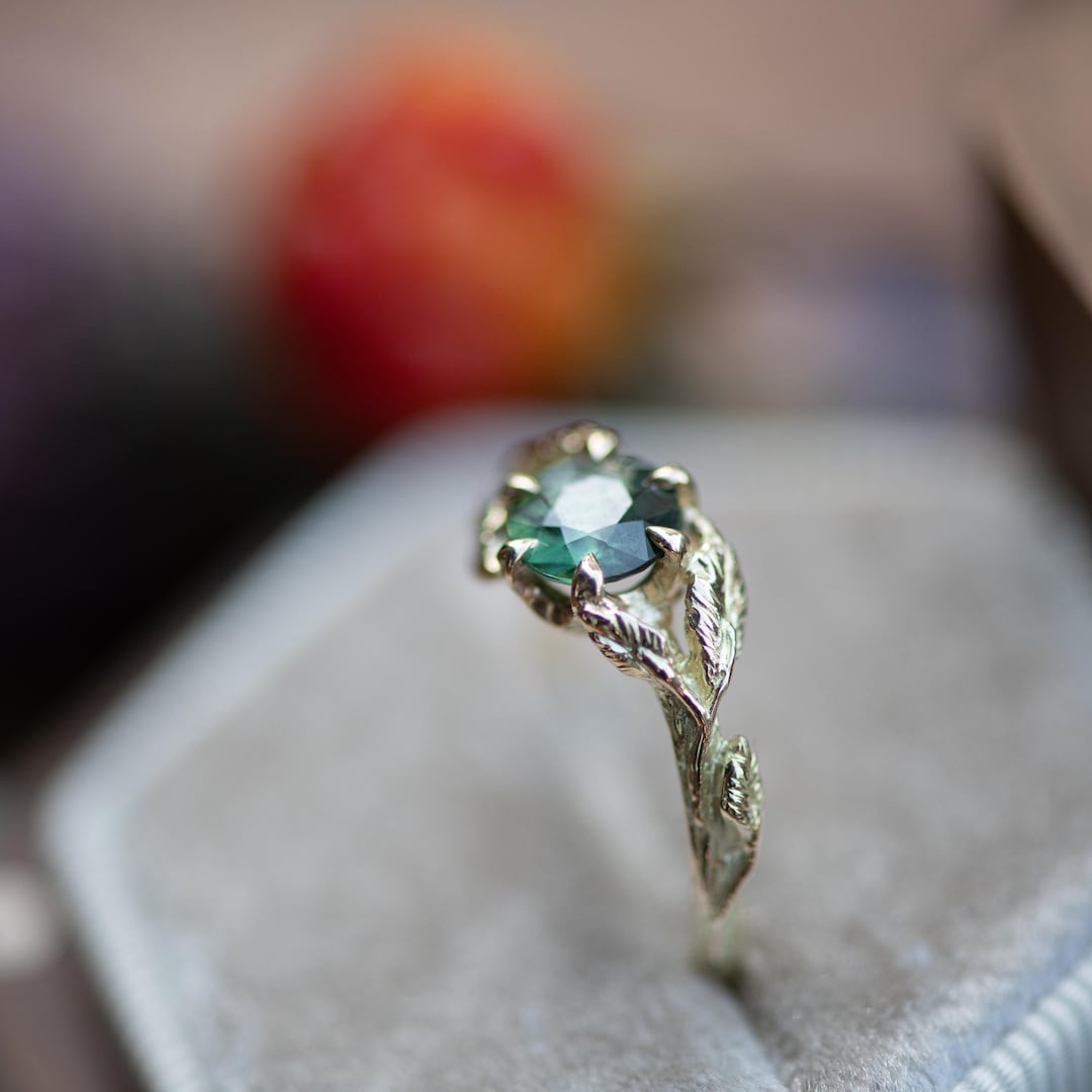 The Bramble Ring, Custom - Green Sapphire Elvish Engagement Ring, 14 ...