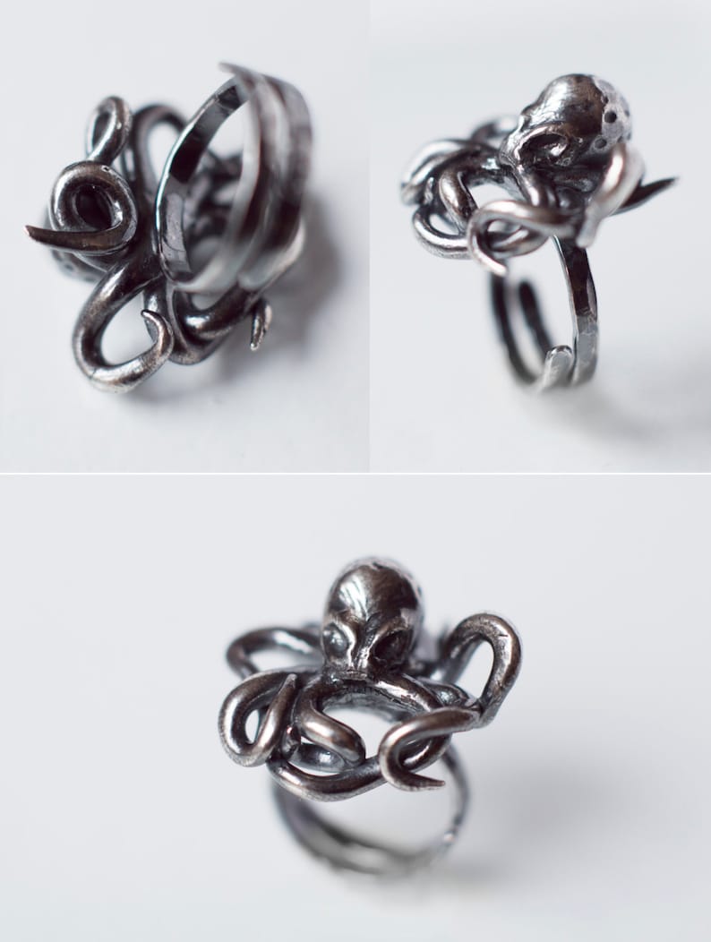 Octopus Ring ~ Handmade Sterling Silver Ring ~ Adjustable Ring ~ Mens ...