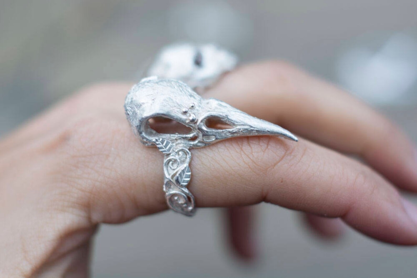 Raven Crow Skull Ring Handmade Skull Ring Overgrown With | Etsy