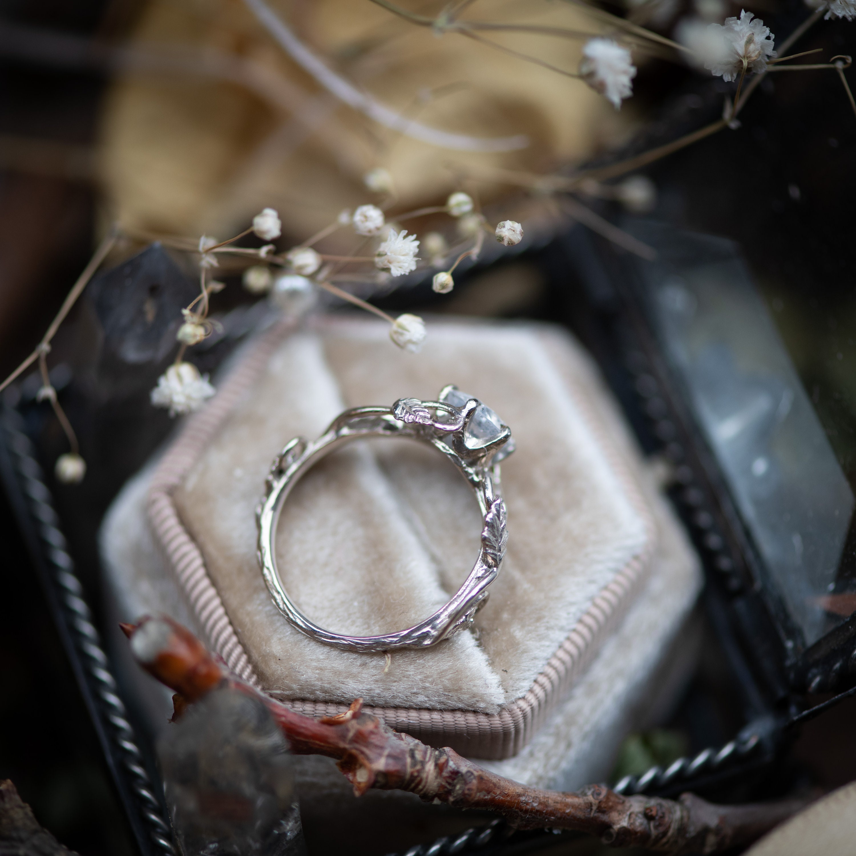 Elvish Engagement Ring in 14k Palladium White Gold with Icy | Etsy