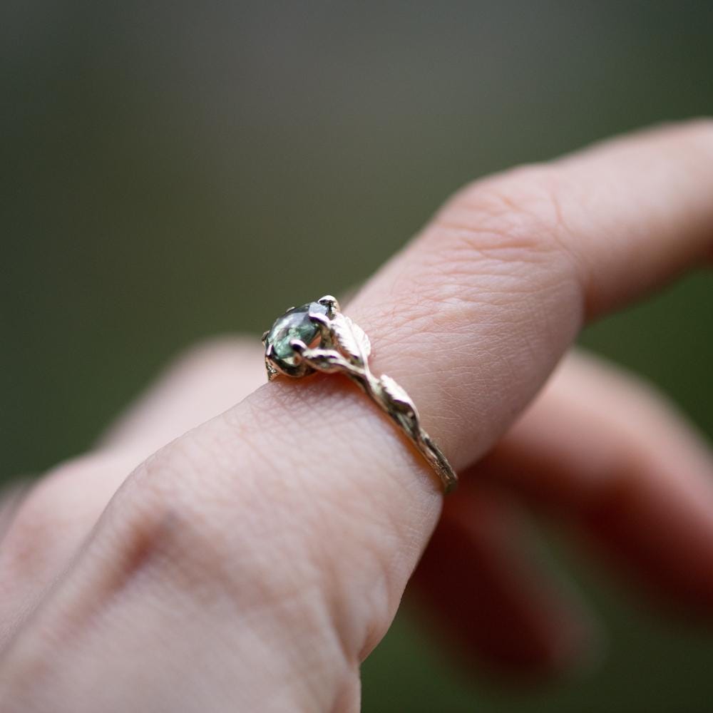 Custom Bramble Ring - Rose Cut Green Geometric Sapphire or Emerald ...